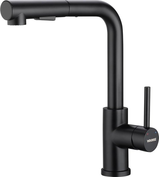 Keukenkraan met sproeier, uittrekbaar, hogedruk waterkraan, keuken, zwart, 360°... | bol