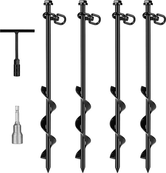 Grondanker indraaien - 4 stuks 40 cm staal - grondbooradapter - tenten ...