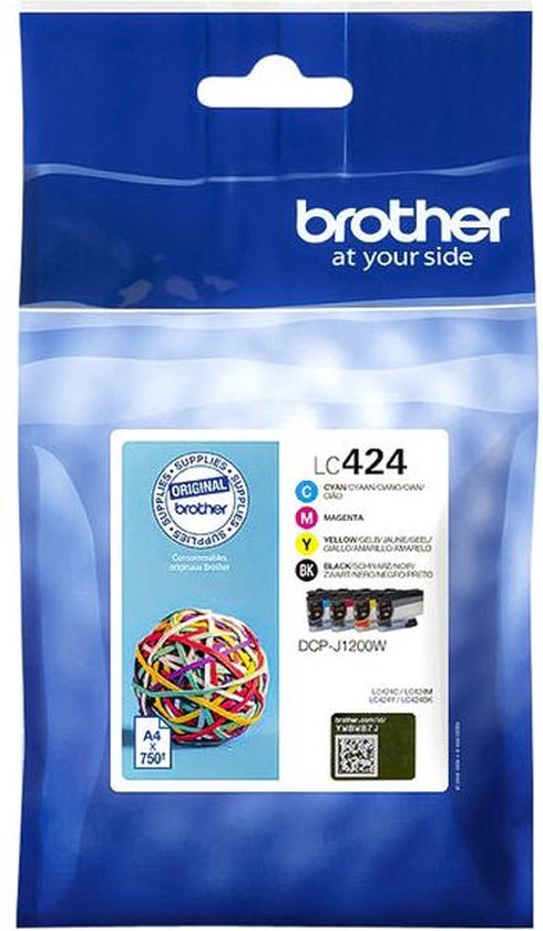 Inktcartridge brother lc-424 zwart + 3 kleuren | 4 stuk | 4 stuks | bol