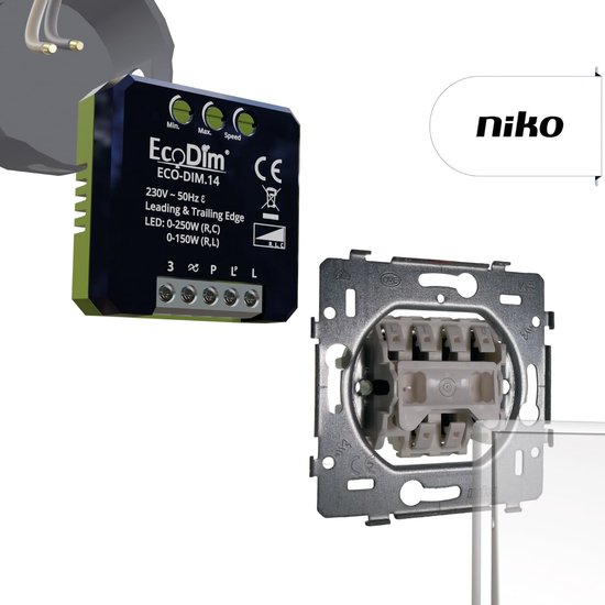 Niko led tastdimmer inbouw 0-250W, kleine inbouwdiepte, RLC, ECO-DIM.14 ...