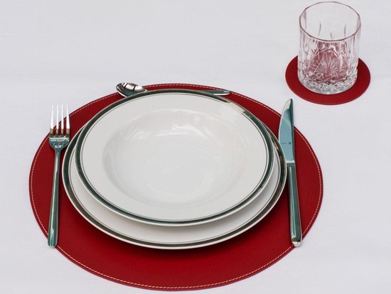 Recycled Leather Round Placemats and Coasters Pack of 2 - Red Color ...