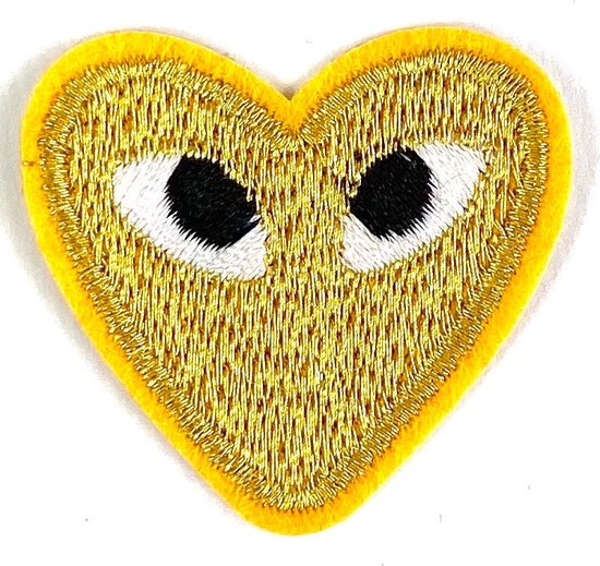 Hartje Met Oogjes Strijk Embleem Patch Goud 4.2 cm / 3.8 cm / Geel ...