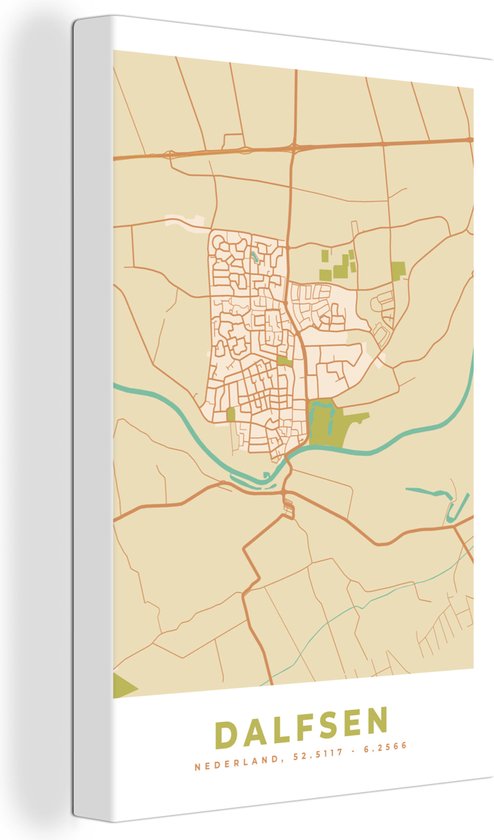 Canvas Schilderij Plattegrond - Kaart - Dalfsen - Stadskaart - 90x140 ...