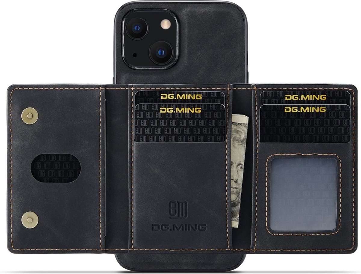 DG Ming - iPhone 14 hoesje - 2 in 1 Magnetisch Portemonnee case - Zwart ...