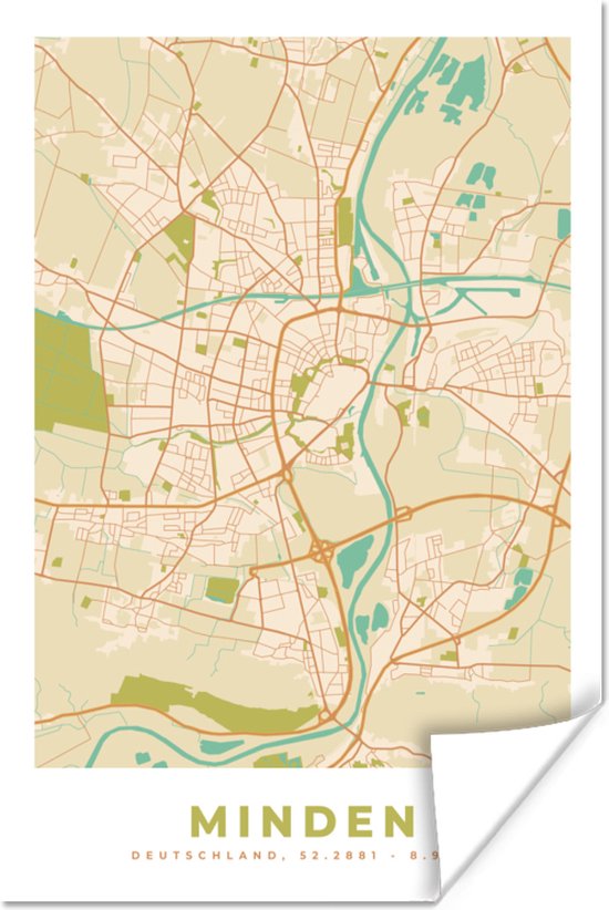 Poster Stadskaart - Minden - Plattegrond - Kaart - 40x60 cm | bol