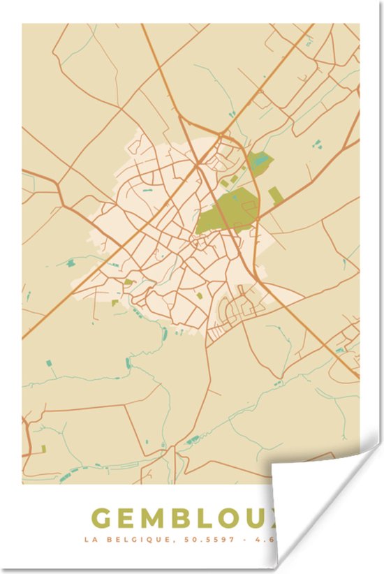 Affiche Carte - Carte - België - Plan de ville - Gembloux - 40x60 cm | bol