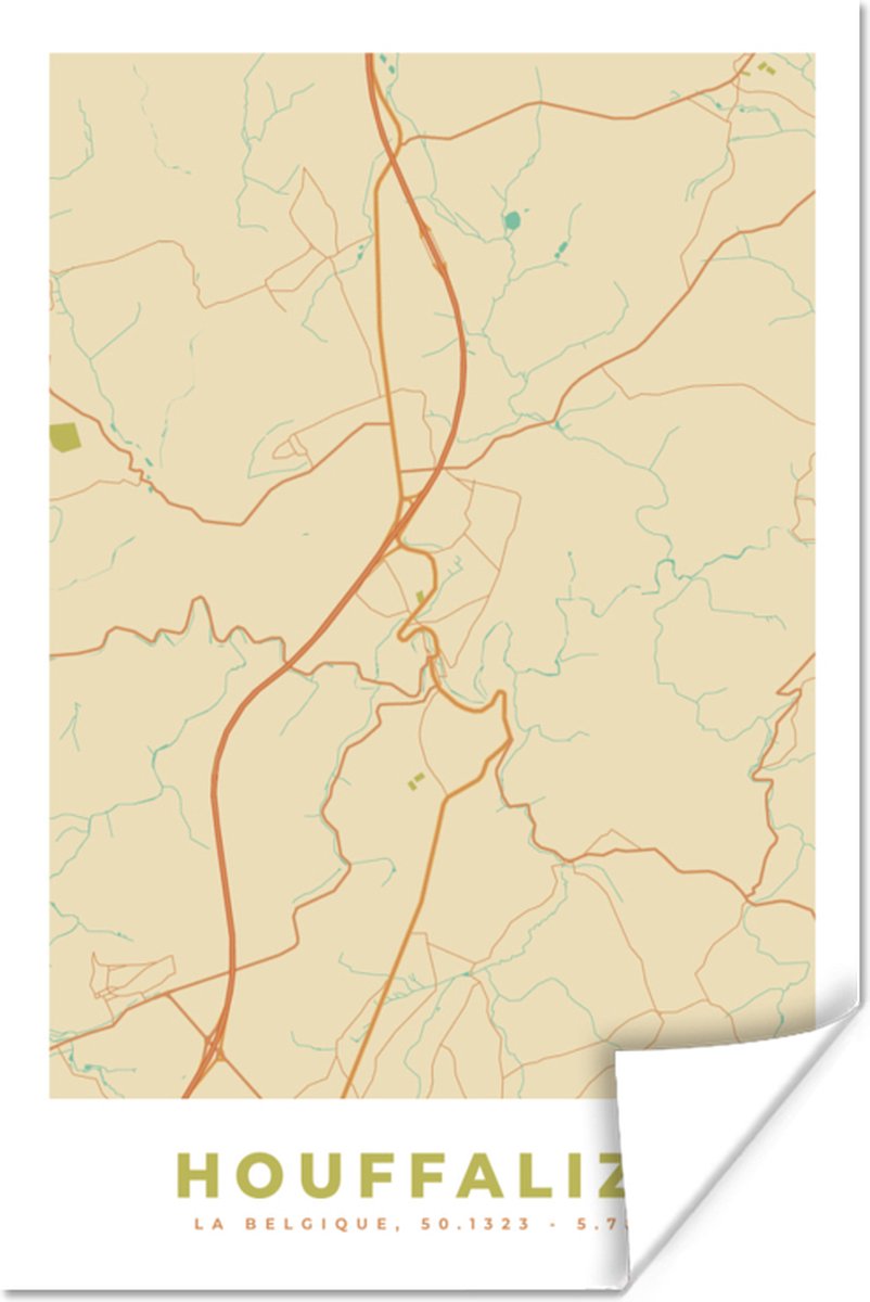 Poster Plattegrond - Kaart - België - Houffalize - Kaart - 80x120 cm ...