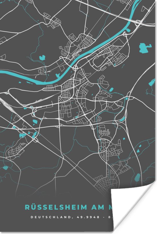 Poster Blauw – Duitsland – Plattegrond – Stadskaart – Kaart ...