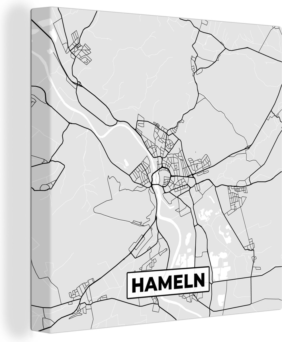 Canvas Schilderij Plattegrond - Duitsland - Hameln - Stadskaart - Kaart ...