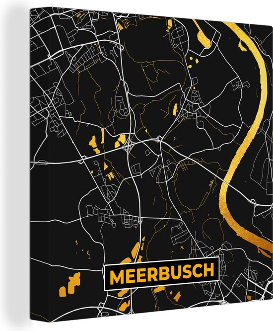 Canvas Schilderij Black and Gold – Stadskaart – Meerbusch – Duitsland ...