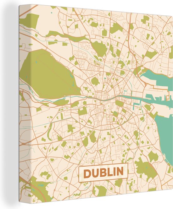 Canvas Schilderij Dublin - Stadskaart - Vintage - Plattegrond - Kaart ...