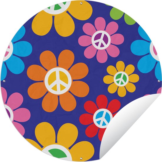 Tuincirkel Flower power bloemen vredesteken - 150x150 cm - Ronde ...