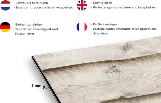 Spatscherm keuken - Spatbord - Hout - Plank - Structuur - Wit - Rustiek ...