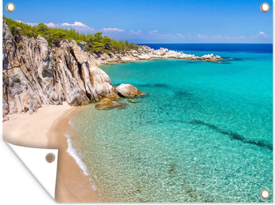 Tuinposter - Strand - Stenen - Planten - Zee - Zand - 40x30 cm - Tuin decoratie -... | bol