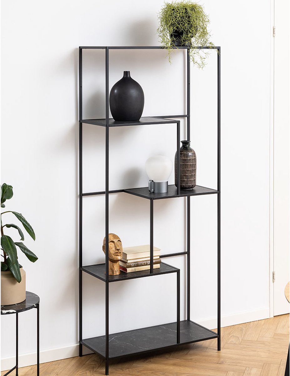 Smuk Stellingkast Finja Marmer Zwart 72 x 32 x 170 cm | bol.com