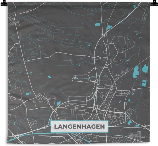 Wandkleed - Wanddoek - Langenhagen – Stadskaart – Blauw – Plattegrond ...