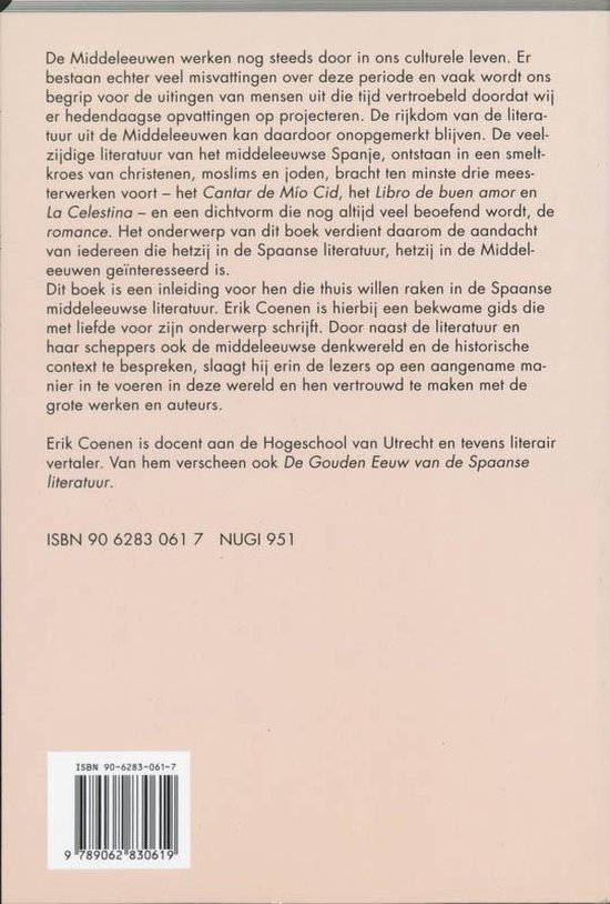 Spaanse Literatuur Van De Middeleeuwen | 9789062830619 | Erik Coenen ...
