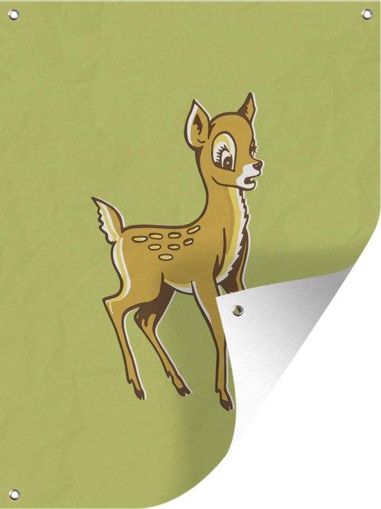 Muurdecoratie buiten een jong hert lichtgroene achtergrond - 120x160 cm ...