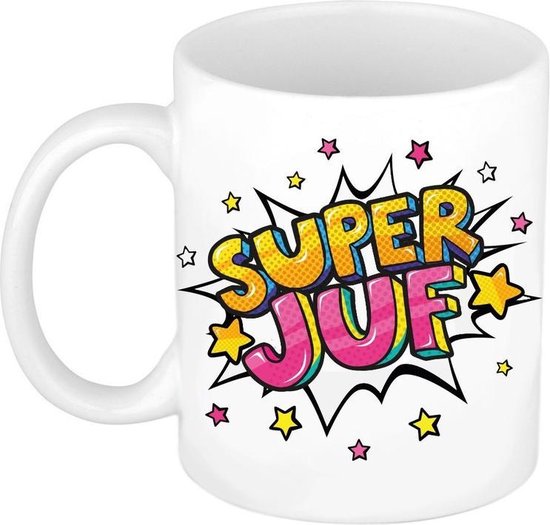 Super juf cadeau koffiemok / theebeker wit met sterren - 300 ml - keramiek - cadeau /... | bol.com