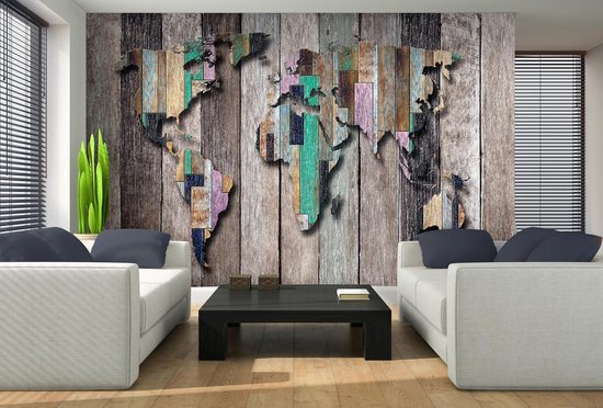 World Map Wood Planks Photo Wallcovering | bol.com