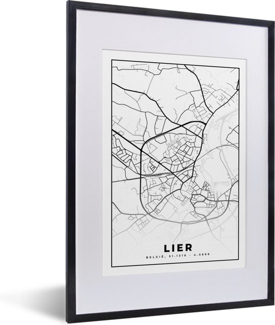 Fotolijst incl. Poster Zwart Wit- België – Lier – Stadskaart – Kaart ...