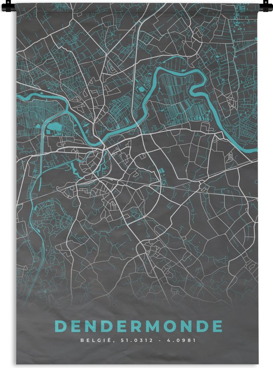 Wandkleed - Wanddoek - Stadskaart – Grijs - Kaart – Dendermonde ...