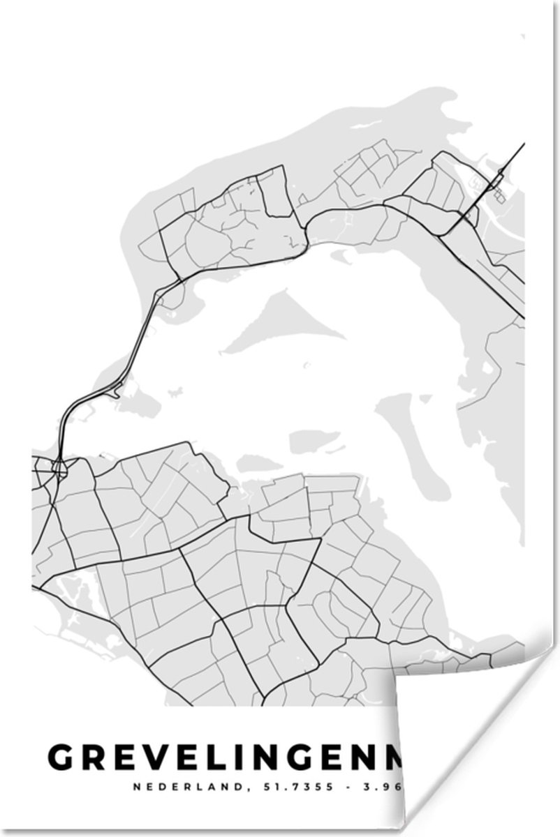 Poster Grevelingenmeer - Plattegrond - Kaart - Nederland - Stadskaart ...