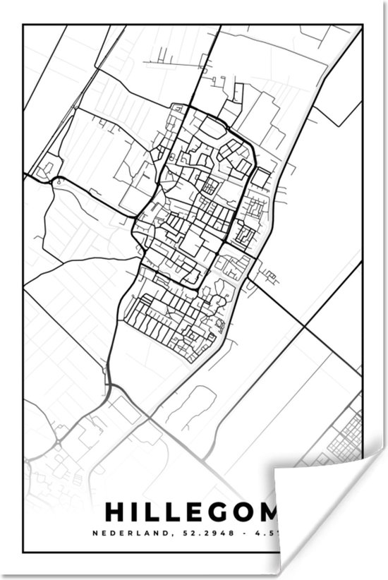 Poster Plattegrond - Hillegom - Kaart - Stadskaart - 80x120 cm | bol.com