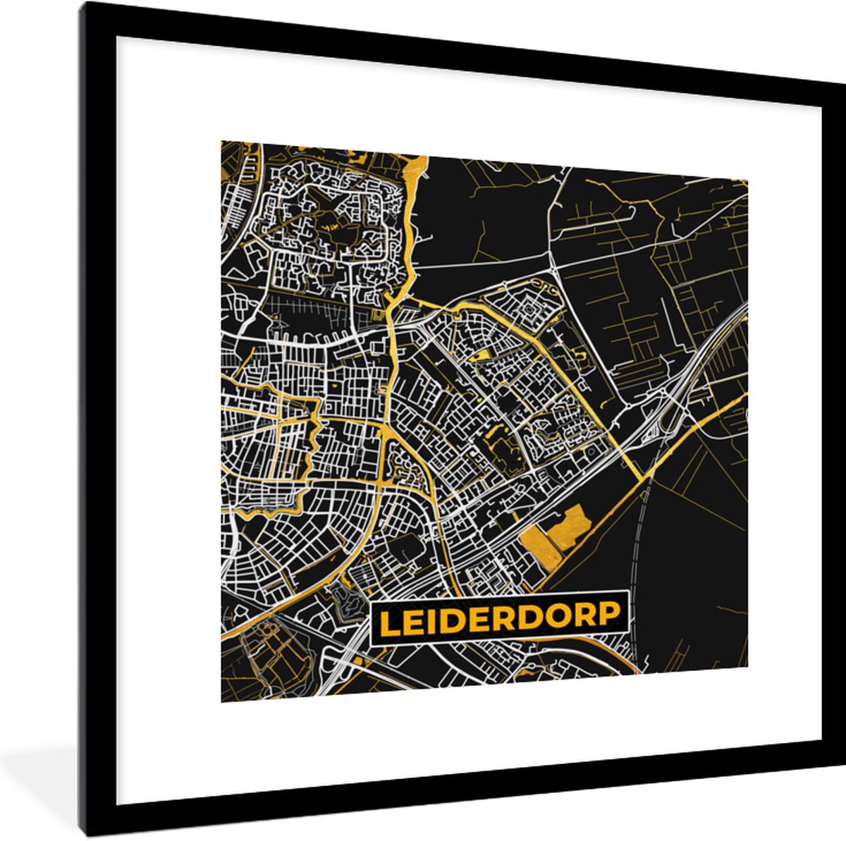 Fotolijst incl. Poster - Leiderdorp - Kaart - Goud - Stadskaart ...