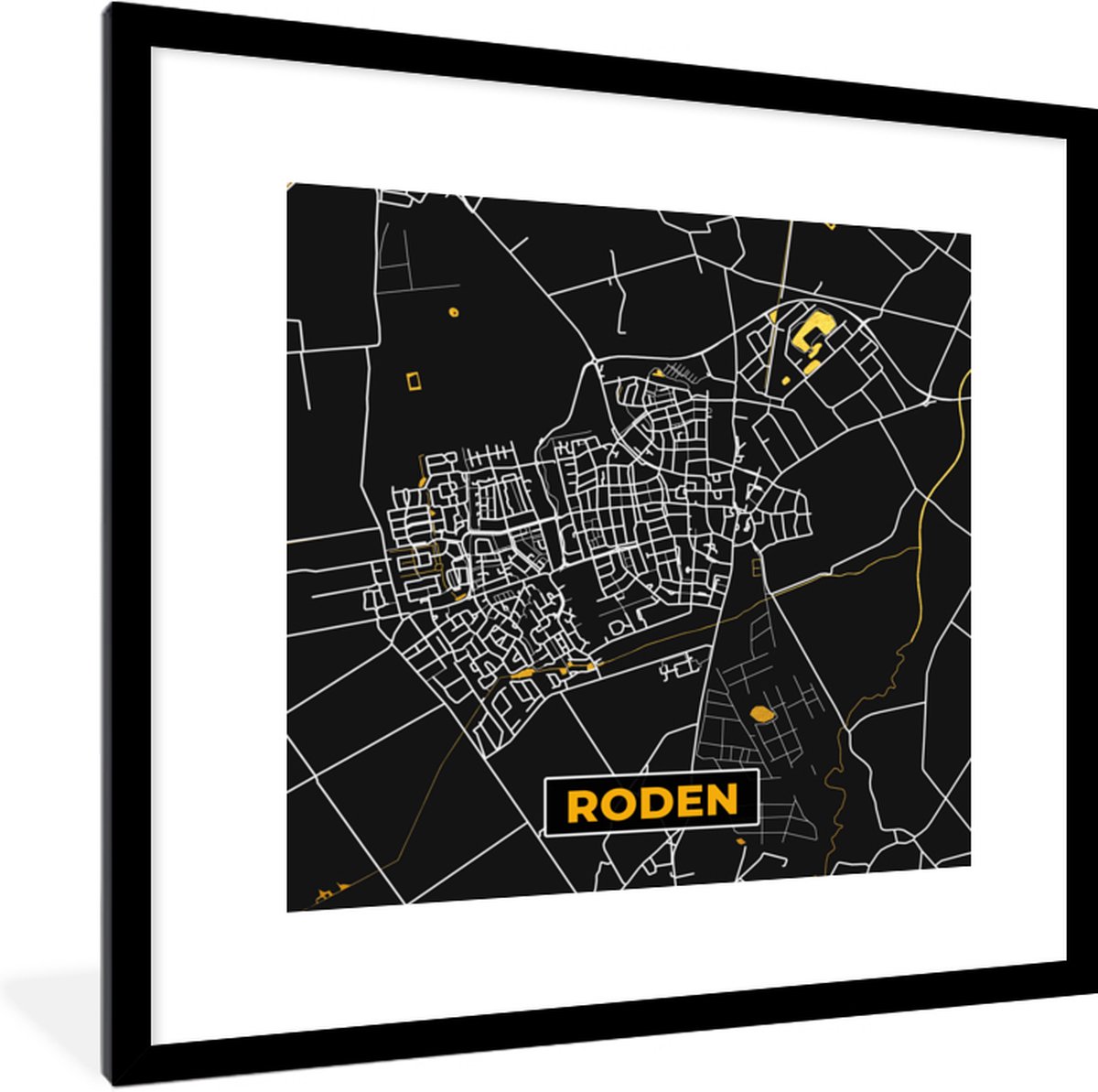 Fotolijst incl. Poster - Stadskaart - Black and Gold - Roden - Kaart ...