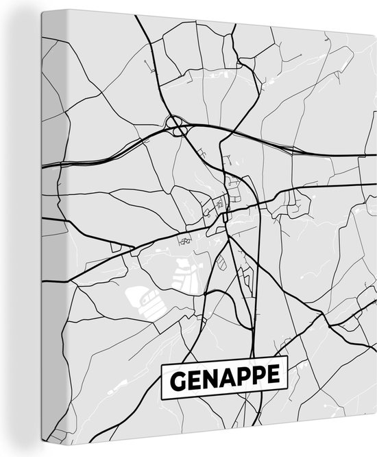 Canvas Schilderij Stadskaart – Plattegrond – België – Zwart Wit ...
