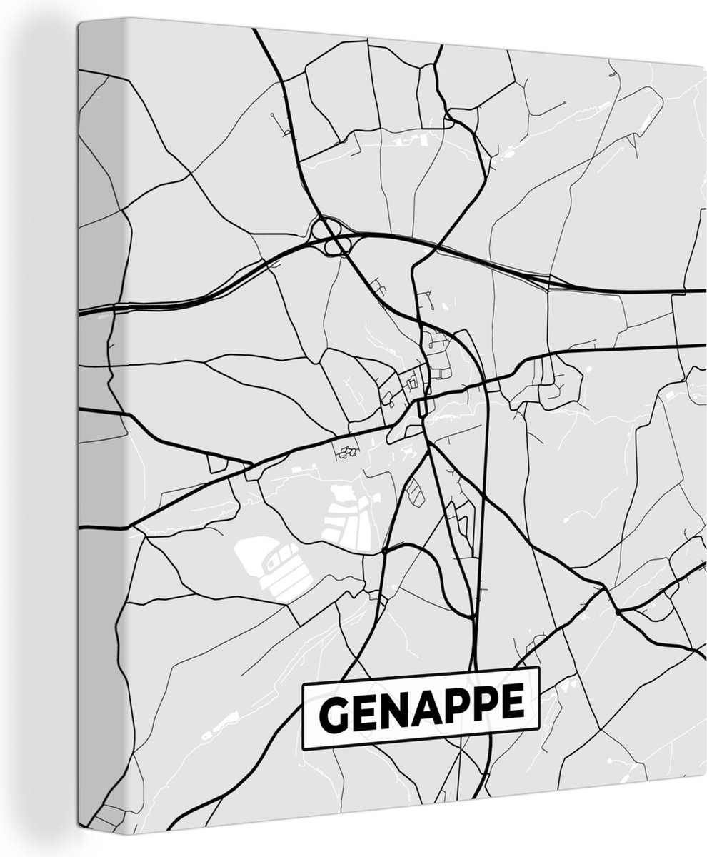 Toile Peinture Plan de Ville - Carte - België - Zwart Wit - Genappe ...