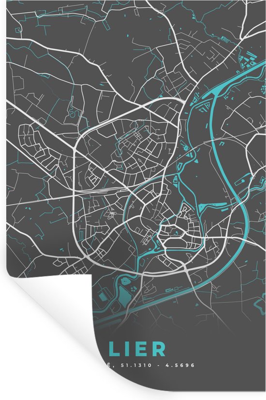 Muurstickers - Sticker Folie - Plattegrond – Lier – Blauw – Stadskaart ...