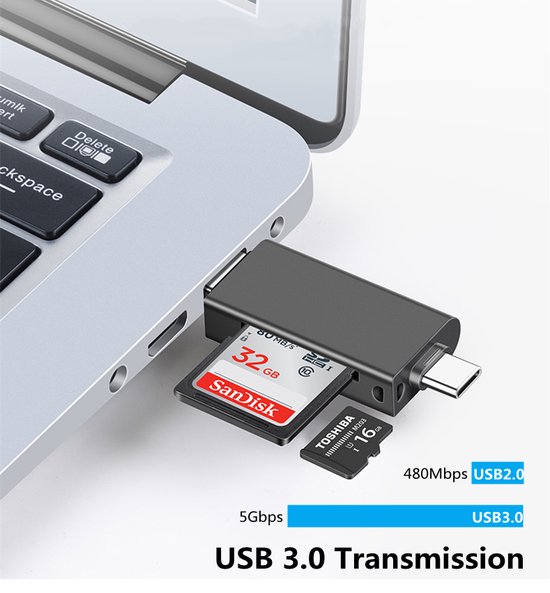 NÖRDIC CRD-008 OTG USB-A 3.0 naar USB-C Kaartlezer - Lightning connector -... | bol