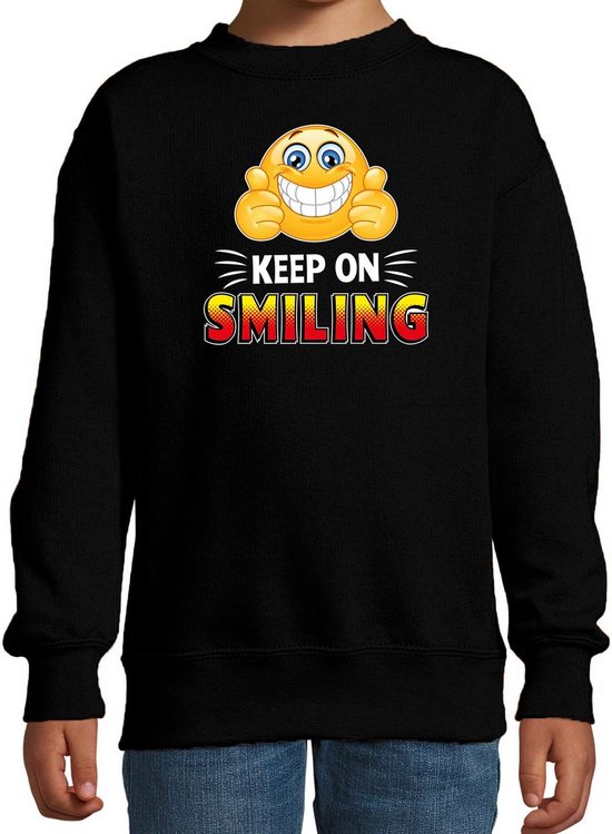 Funny emoticon sweater Keep on smiling zwart voor kids - Fun / cadeau ...