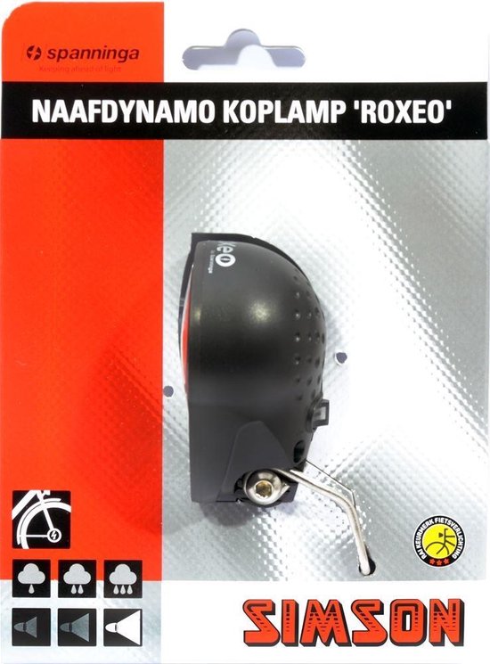 Simson Roxeo Koplamp - Fietslamp - (Naaf)Dynamo - Halogeen - Zwart | bol