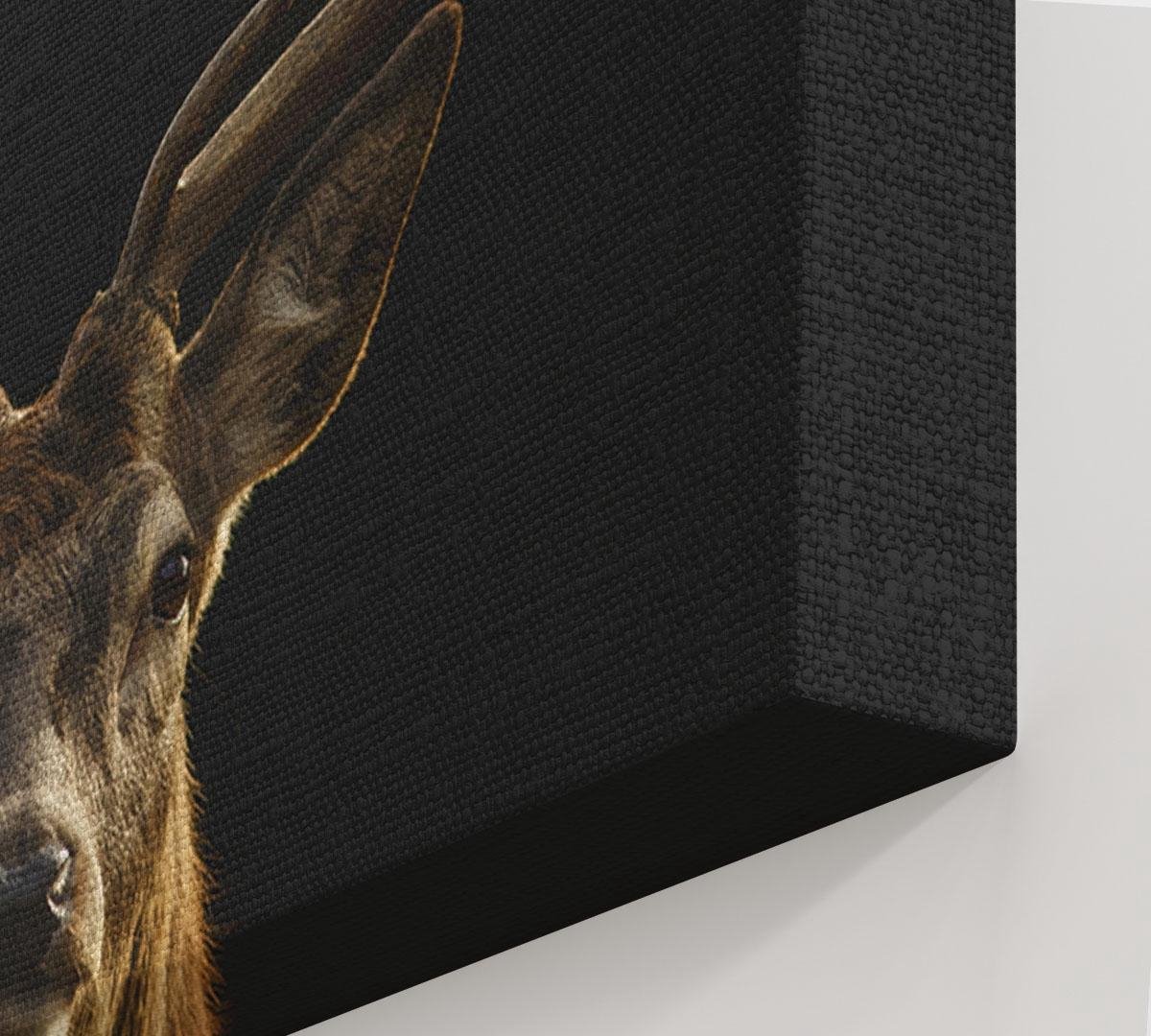 Edelhert op zwarte achtergrond - Foto op Canvas - 90 x 60 cm | bol.com