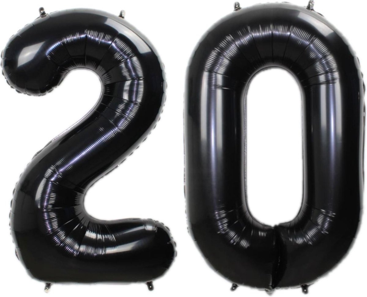 Folie Ballon Cijfer 20 Jaar Zwart 86Cm Verjaardag Folieballon Met ...