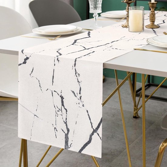 Tafelloper Modern Lente Tafelloper Linnen Woonkamer Abstracte Kunst Wit Marmer Grijze... | bol