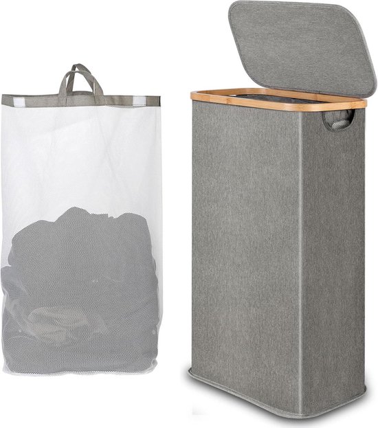 Hoge Wasmand 60L - Geschikt voor Kleding en Speelgoed - Grijs - Met ...