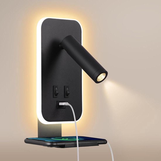Moderne LED Leeslamp met USB-oplaadpoort - Sfeerverlichting slaapkamer ...