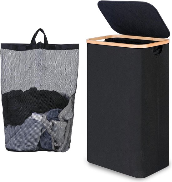 Wasmand met afneembare binnenzak - wasgoedopslag - 75 liter - zwart | bol
