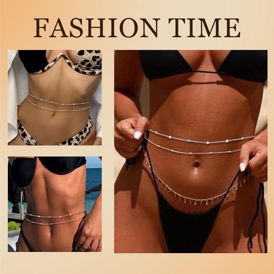 2 stuks parel-taillekettingen voor dames - Sexy zilveren buikketting - Gelaagde... | bol