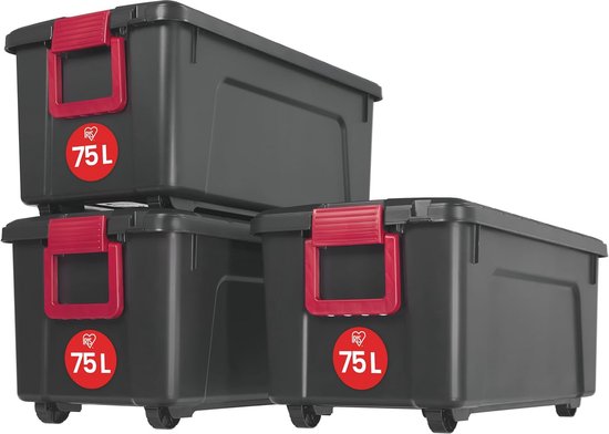 Set van 3 Mobiele Opbergdozen met Wielen en Handvat - 75 L - Perfect ...