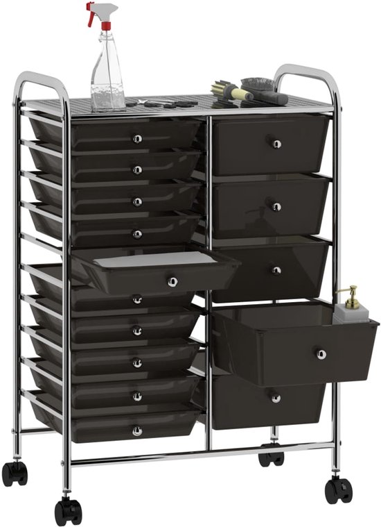 vidaXL Opbergtrolley 15 lades - Zwart & Mobiel Opslag Trolley ...