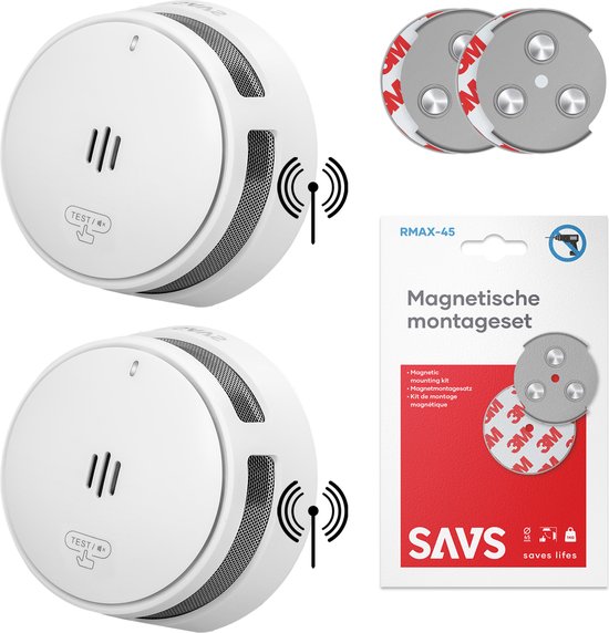 SAVS S10-W Draadloos koppelbare rookmelder - 2 rookmelders met magneet montage -... | bol