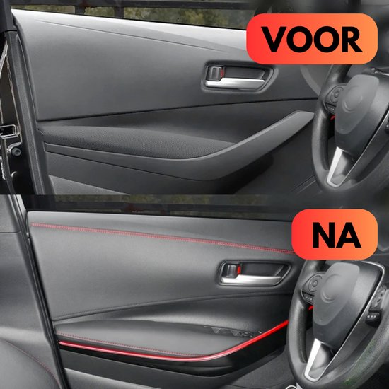Interieur Styling - Rol 2 Meter - Rode Stiksels Zwart Leer - Luxe Auto ...