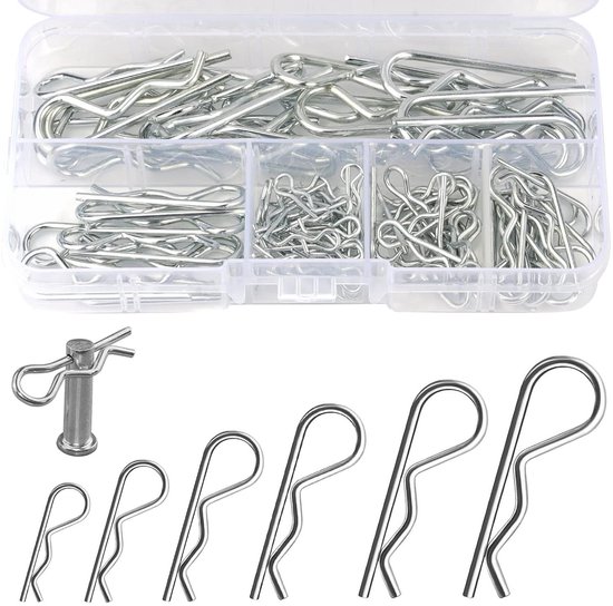 100 stuks splintassortiment veerstekkers 6 verschillende maten R-clips ...