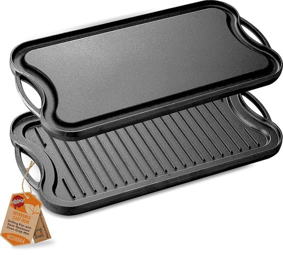 NutriChef Bakplaat - Grillplaat – Gietijzeren Ribbelplaat- Platte ...