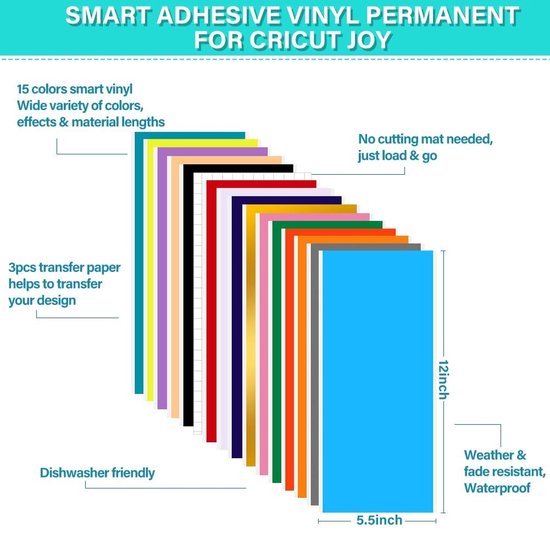 15 stuks - Smart zelfklevend vinyl permanent - Cricut Joy - plotterfolie -... | bol